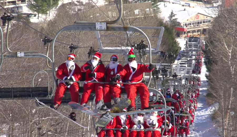Spirited Santas Shred Sunday River for Community Cheer | The Inertia