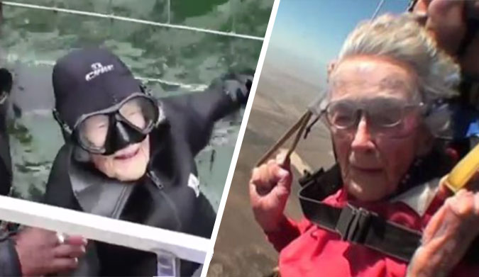Grandma Celebrates 100th Birthday by Shark Diving and Sky Diving | The ...