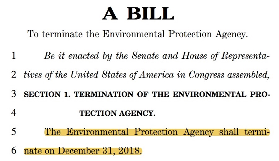 One-Sentence Bill Seeks to Kill the EPA | The Inertia
