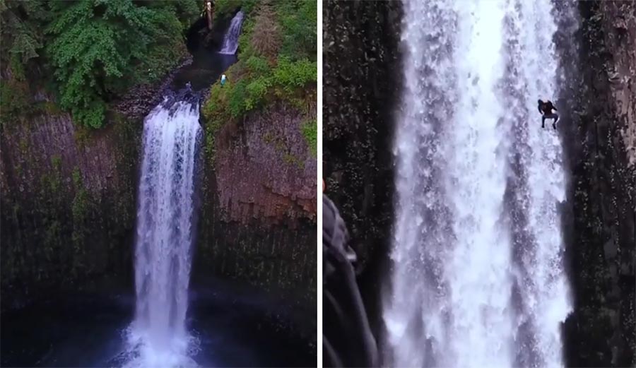 Send of the Century? This Guy's Triple Flip off 102-Foot Abiqua Falls ...