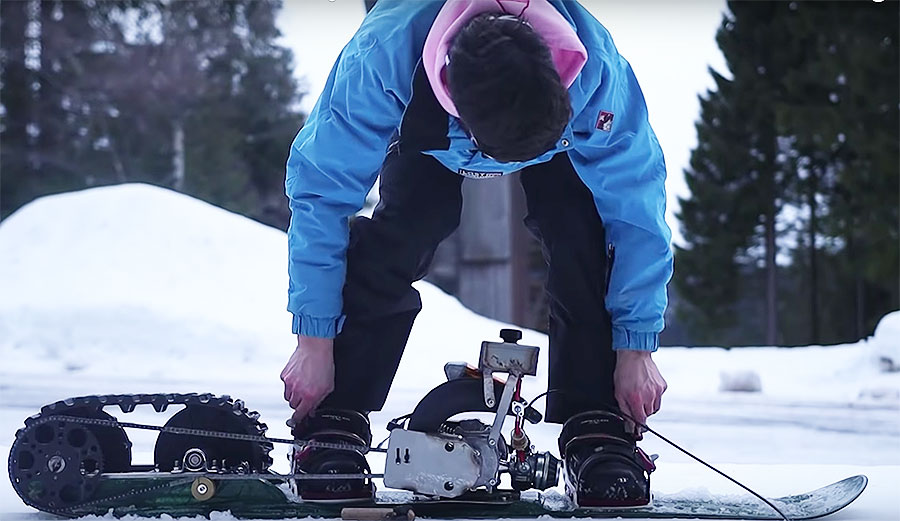 This Guy Mounted a 50cc Pocket Bike Engine on a Snowboard | The Inertia
