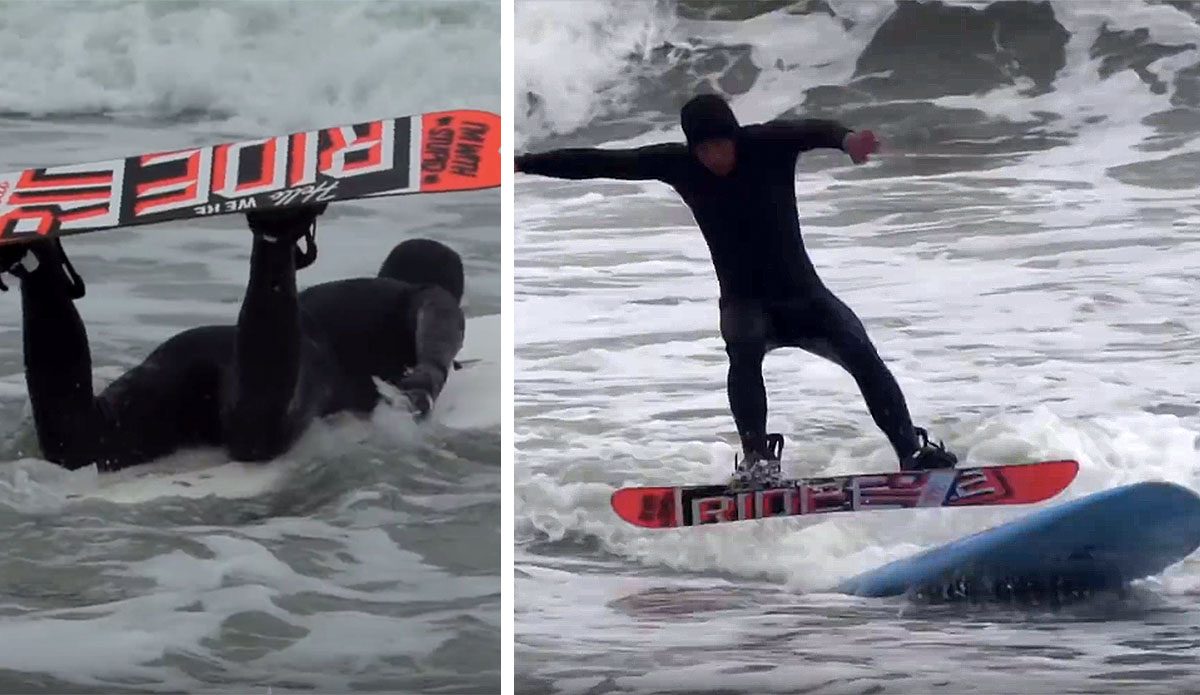 Ben Gravy and Rob Kelly Tried Surfing With a Snowboard Strapped to ...