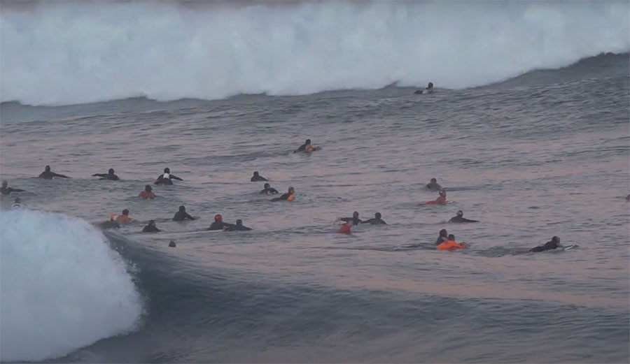 Watch a Massive Second Reef Set Mow Down the Pipeline Lineup
