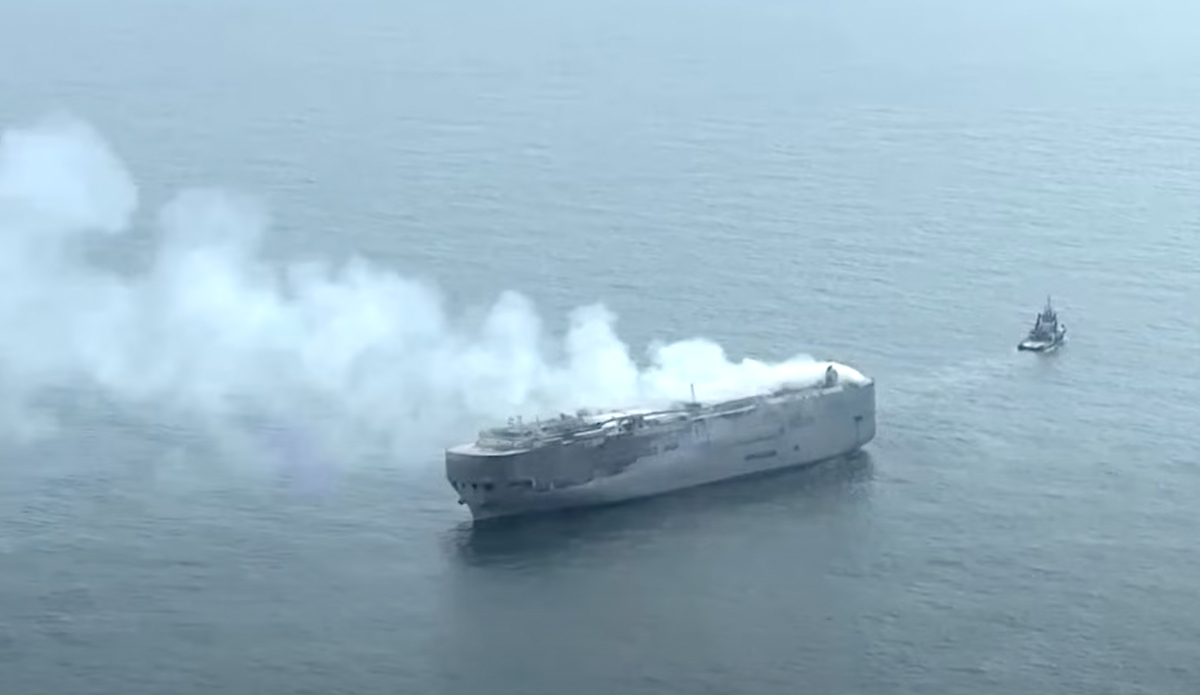 Cargo Ship Burning For 5 Days Off Dutch Coast Towed To New Location