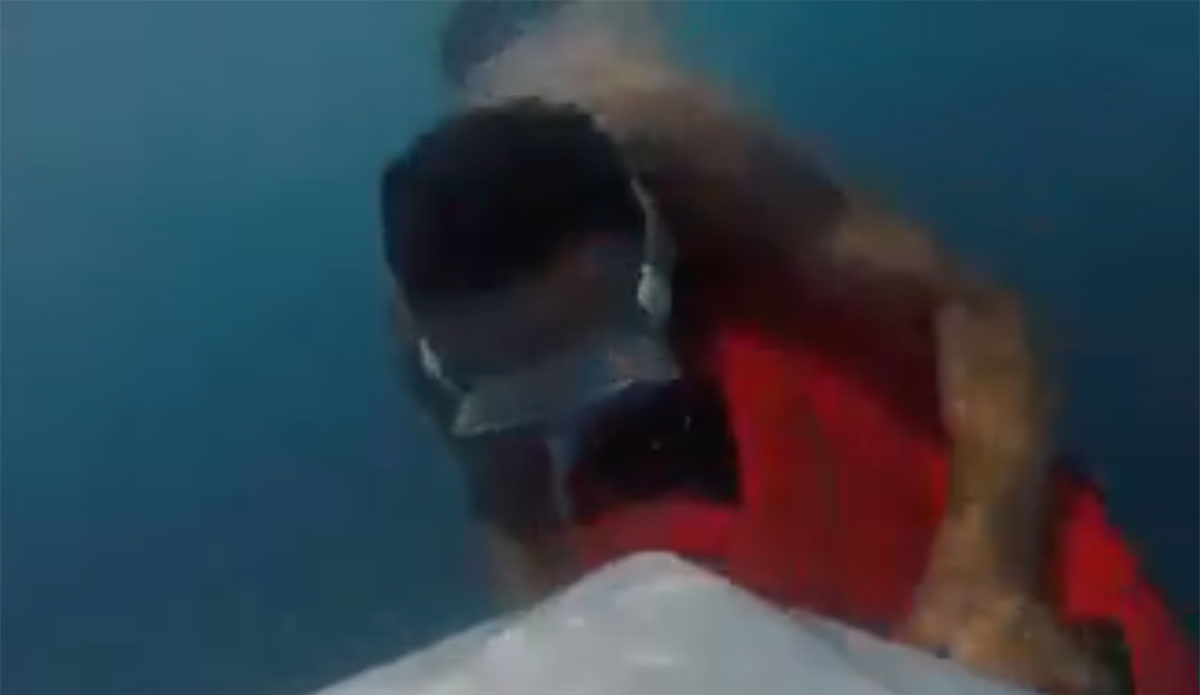Guy with Sea Scooter Smashed In the Face by Duck Diving Surfer