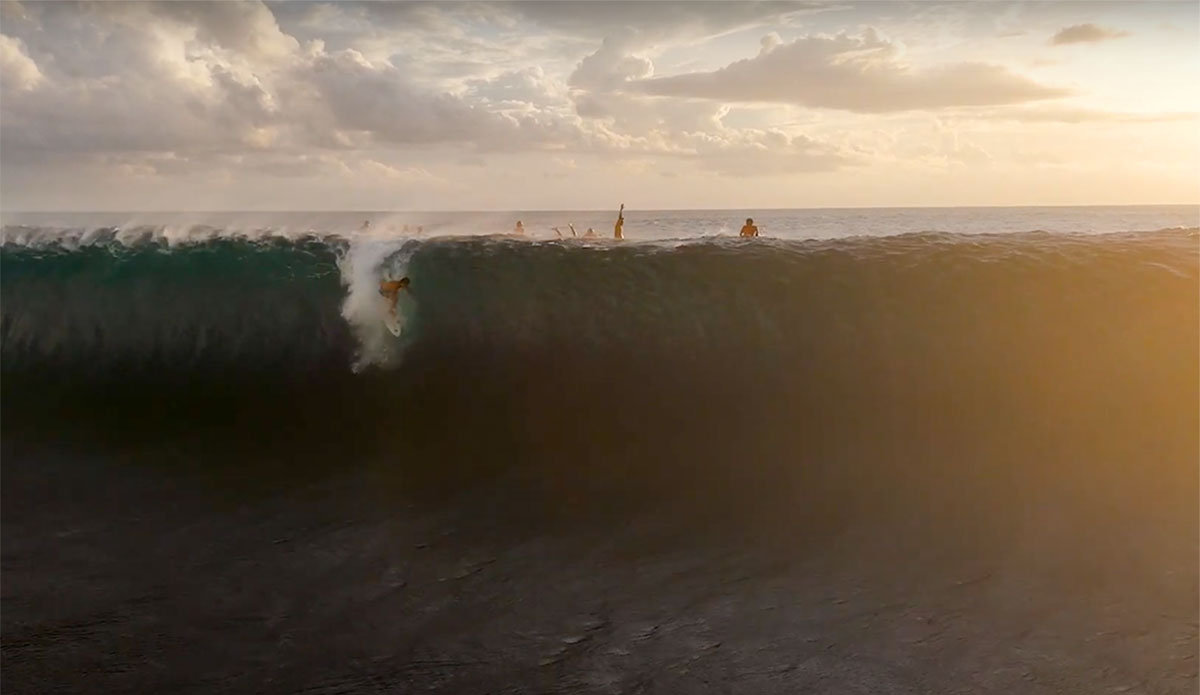 Matahi Drollet Surfs a Stunning Sunset Teahupo'o Barrel