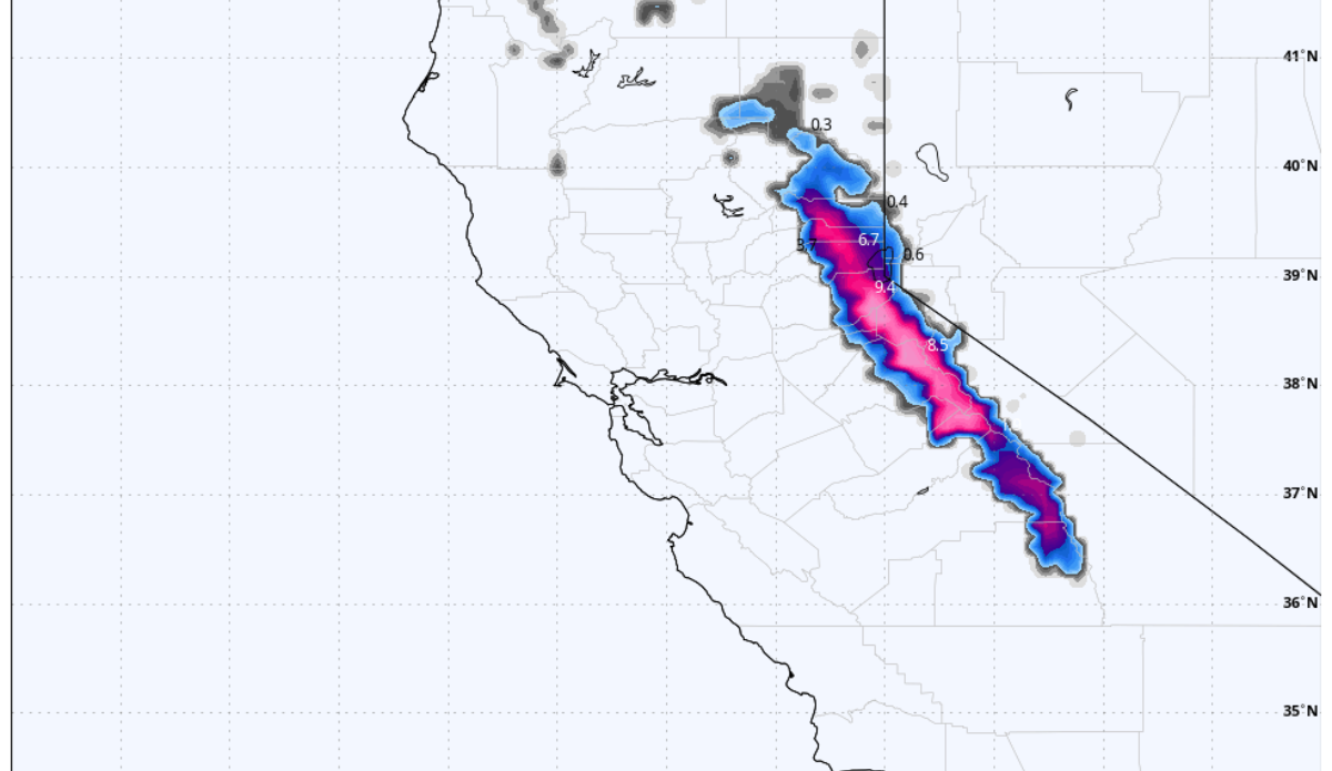 Atmospheric River Aimed at California With 1-2 Feet of Snow Predicted
